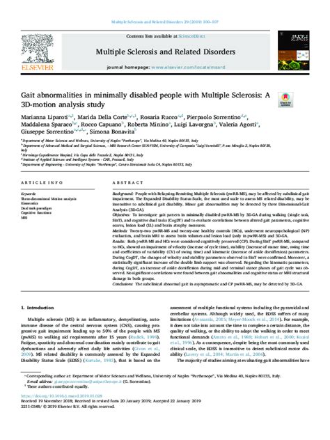 Pdf Gait Abnormalities In Minimally Disabled People With Multiple Sclerosis A 3d Motion
