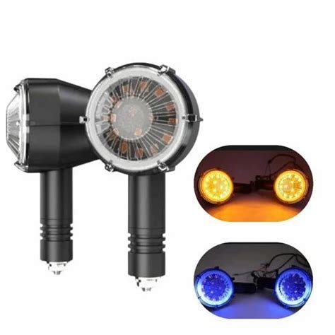 Universal Motorcycle Blue And Amber Turn Signal Light New Round Running