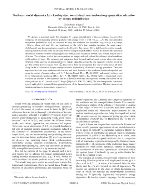 pdf nonlinear model dynamics for closed system constrained maximal
