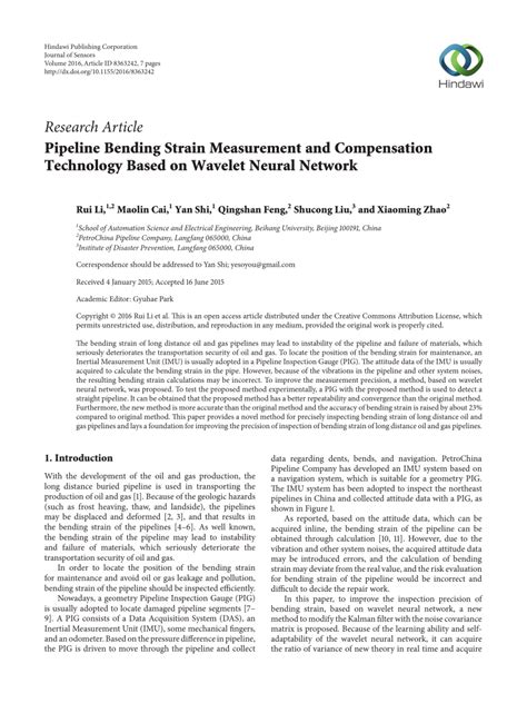 Pdf Pipeline Bending Strain Measurement And Compensation Technology Based On Wavelet Neural