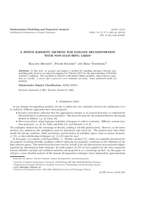 Pdf A Finite Element Method For Domaindecomposition With Non Matching Grids