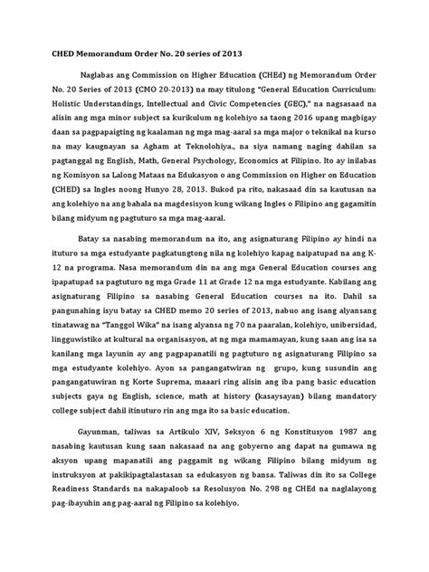 CHED Memorandum Order No. 20 Series of 2013 CMO 20 2013 | PDF