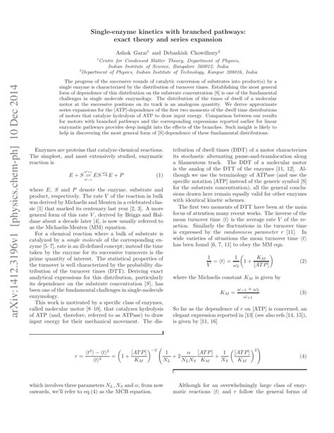 PDF Single Enzyme Kinetics With Branched Pathways Exact Theory And