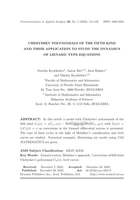 Pdf Chebyshev Polynomials Of The Fifth Kind And Their Application To