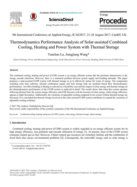 Pdf Thermodynamics Performance Analysis Of Solar Assisted Combined Cooling Heating And Power