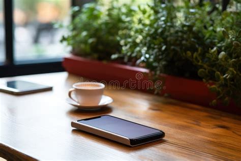 Smartphone Or Mobile Phone On The Table Generative Ai Stock Illustration Illustration Of