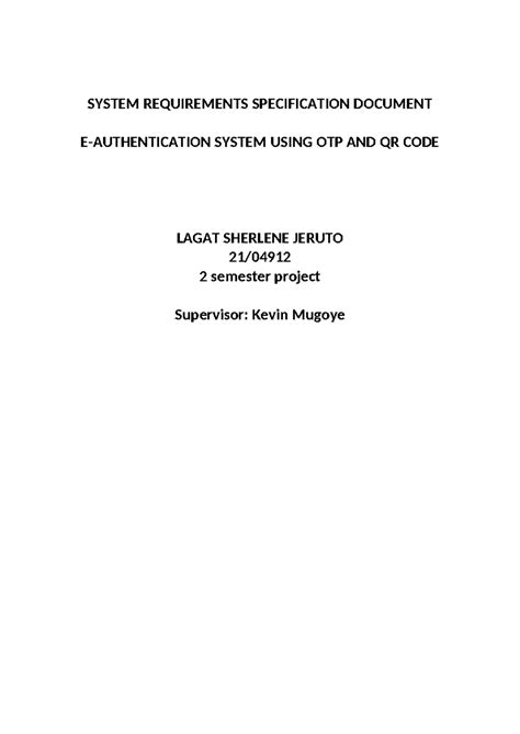 SRS Document For E Authentication System OTP QR Code Semester Project Studocu