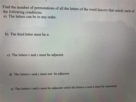 Solved Find The Number Of Permutations Of All The Letters Of