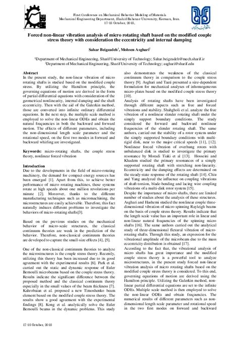 Pdf Forced Non Linear Vibration Analysis Of Micro Rotating Shaft Based On The Modified Couple