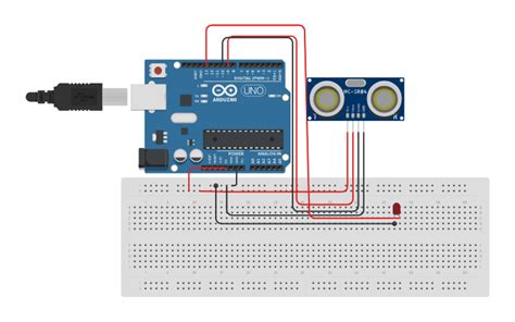 Circuit Design Ultrasonic Sensor With An Led Tinkercad