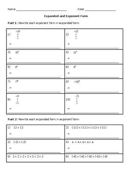 Expanded And Exponent Form Worksheet By Jennifer Salerno TpT