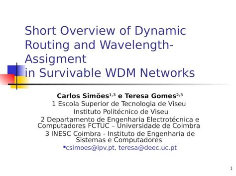 ppt short overview of dynamic routing and wavelength assigment in