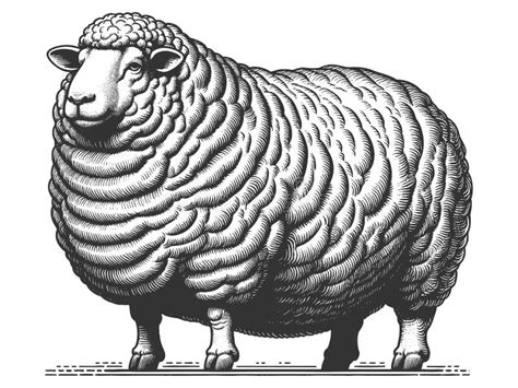 Sheep With Wool Texture Engraving Vector Stock Vector Illustration Of
