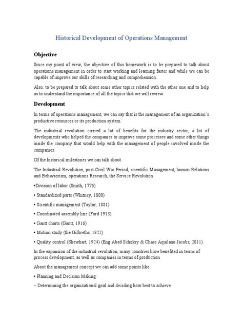 Historical Development Of Operations Management Pdf Operations Management Business