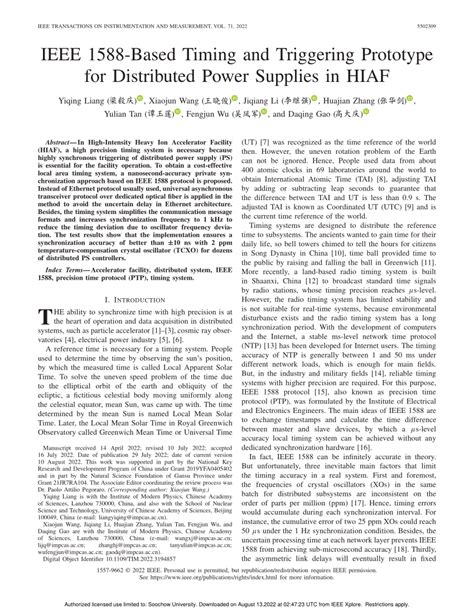 pdf ieee 1588 based timing and triggering prototype for distributed