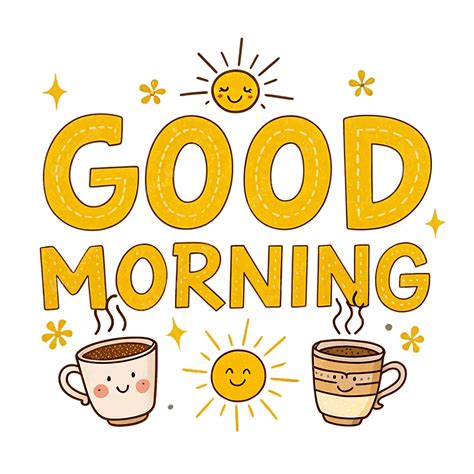 Buenos Días Saludo Con Lindo Café E Ilustración De Sol Png Dibujos
