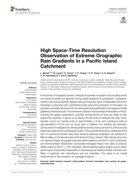 Pdf High Space Time Resolution Observation Of Extreme Orographic Rain Gradients In A Pacific