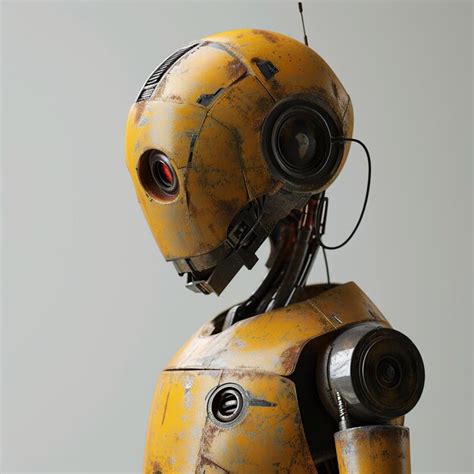 Premium Photo Yellow Worn Down Robot Isolated On Grey Background With