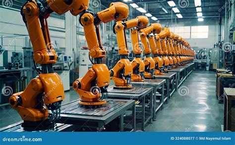 Robot Arm Robotic Hand Robot Assembly Line Automation Modern Factory Workshop Royalty Free