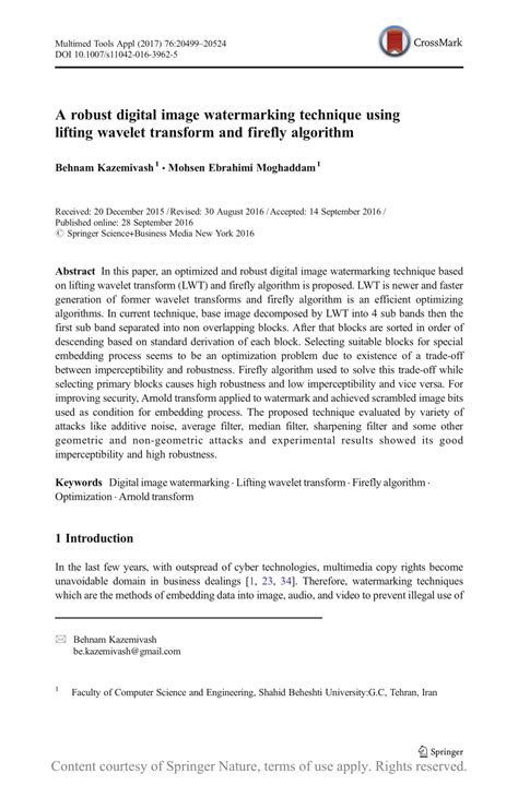 A Robust Digital Image Watermarking Technique Using Lifting Wavelet