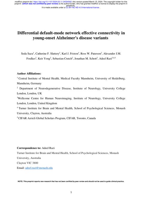 Pdf Differential Default Mode Network Effective Connectivity In Young Onset Alzheimers