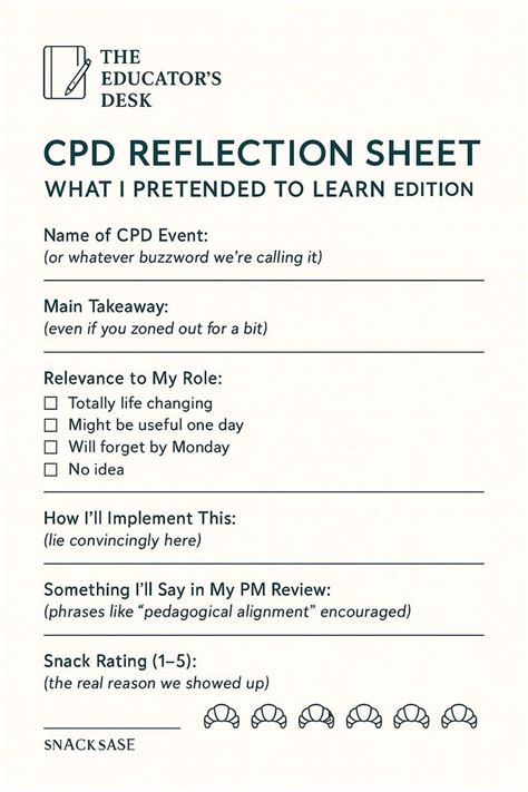 Cpd Reflection Sheet What I Pretended To Learn Funny Printable For