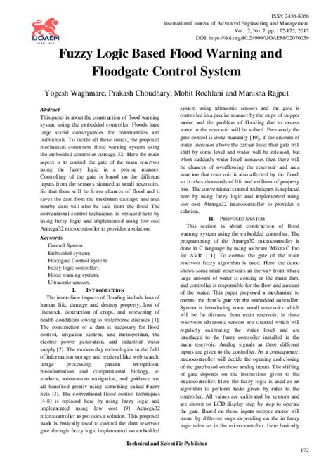 Pdf Fuzzy Logic Based Flood Warning And Floodgate Control System