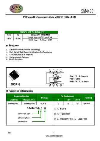 4435 Datasheet Mosfet P Ch 30v 8a Full Specification With Pinout
