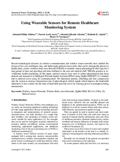 pdf using wearable sensors for remote healthcare monitoring system