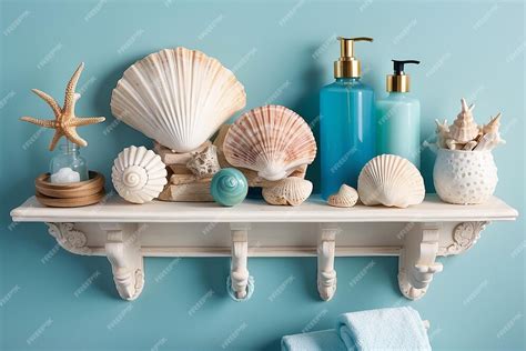 Coastal Seashell Bathroom Shelf With Oceanic Accents Premium Ai