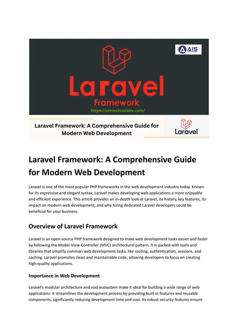 laravel framework a comprehensive guide for modern web development pdf
