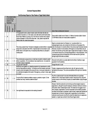 Comment Response Matrix Fill And Sign Printable Template Online