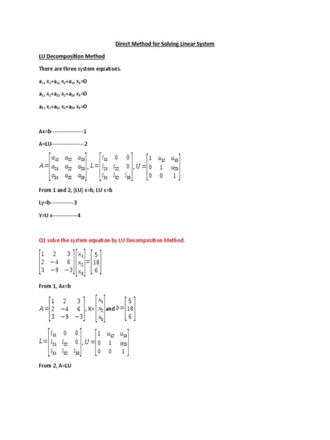 Lu Decomposition Method Pdf Mathematical Concepts Mathematical Relations