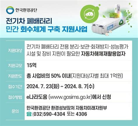 환경공단 전기차 폐배터리 처리 위해 폐차장 설비 구축 등 지원
