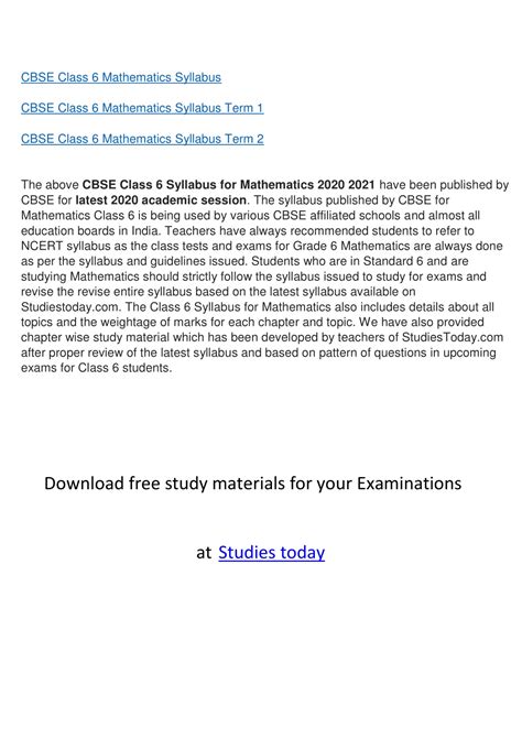 Ppt Cbse Syllabus For Class 6 Mathematics Revised For 2020 21 Download In Pdf Powerpoint
