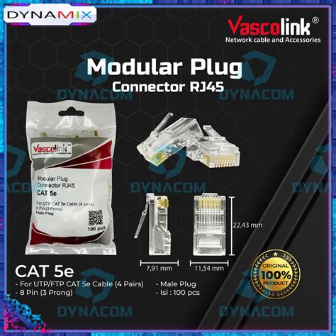 Jual Konektor RJ45 Vascolink UTP Cat 5e Isi 100 Pcs Per Pack Modular Plug Cat5e LAN RJ 45