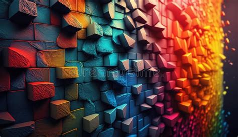 Abstract Colorful 3d Blocks Wall Created By Generative Artificial Intelligence Stock Image