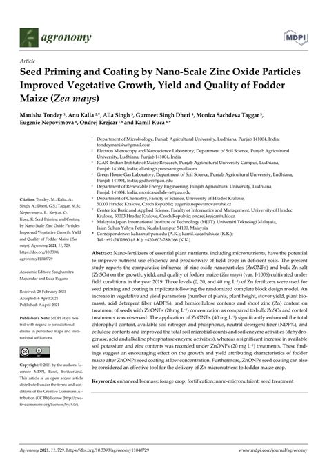 Pdf Seed Priming And Coating By Nano Scale Zinc Oxide Particles Improved Vegetative Growth