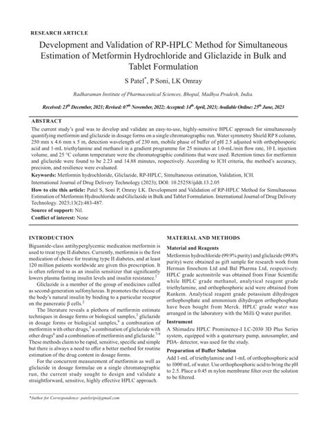 pdf development and validation of rp hplc method for simultaneous