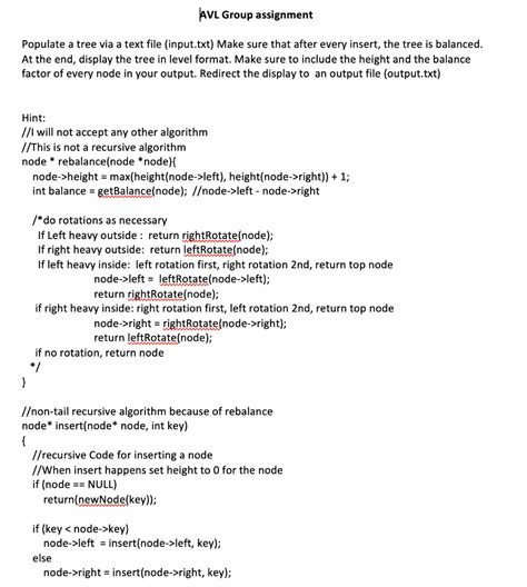 AVL Group Assignment Populate A Tree Via A Text File Chegg Com