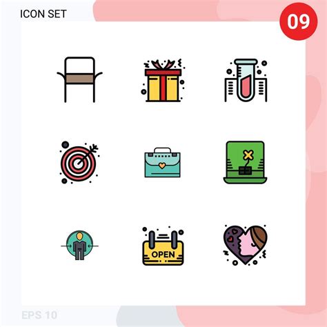 Set Of 9 Modern Ui Icons Symbols Signs For Laptop Briefcase Experiment Bag Goal Editable Vector