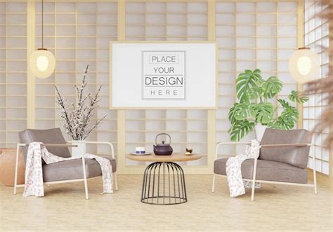 방 모형에서 포스터 프레임 프리미엄 Psd 파일
