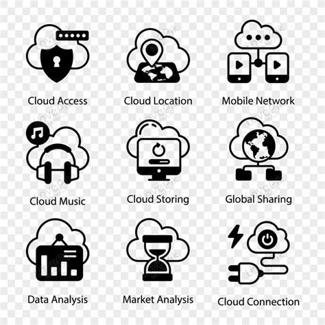 클라우드 컴퓨팅 및 처리 솔리드 아이콘 팩 Png 일러스트 무료 다운로드 Lovepik