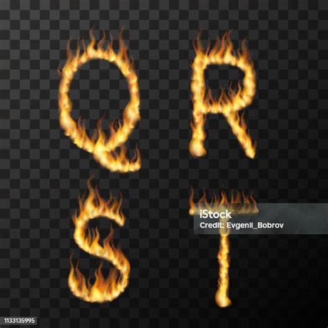 Api Realistis Terang Dalam Bentuk Huruf Q R S T Konsep Font Panas