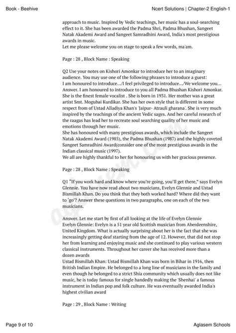 Ncert Solutions Class 9 English Beehive Chapter 2 The Sound Of Music