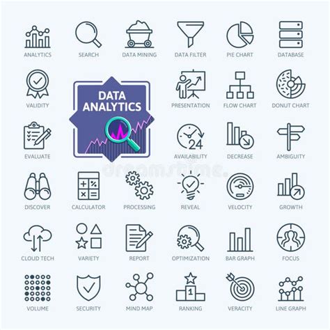 Data Analysis Statistics Analytics Minimal Thin Line Web Icon Set Outline Icons Collection