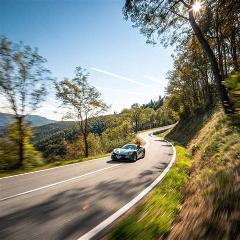 Speed Car Driving In Curve On Nature Freeway Stock Illustration