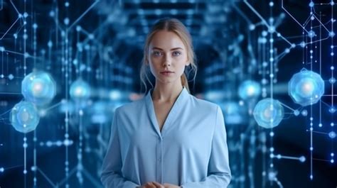 Premium Photo Generative AI Blockchain And Businesswoman