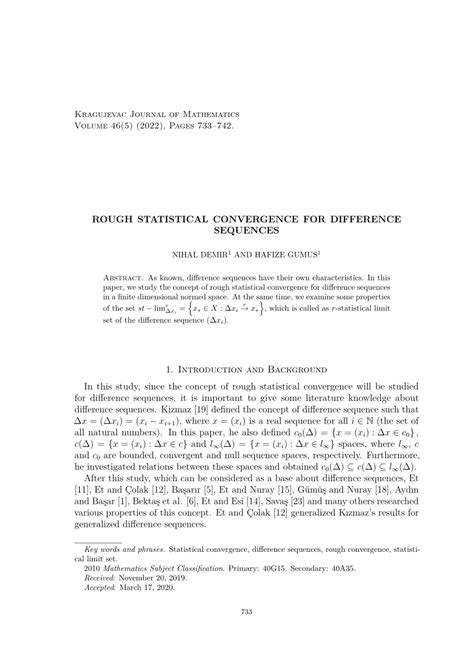 PDF Rough Statistical Convergence For Difference Sequences