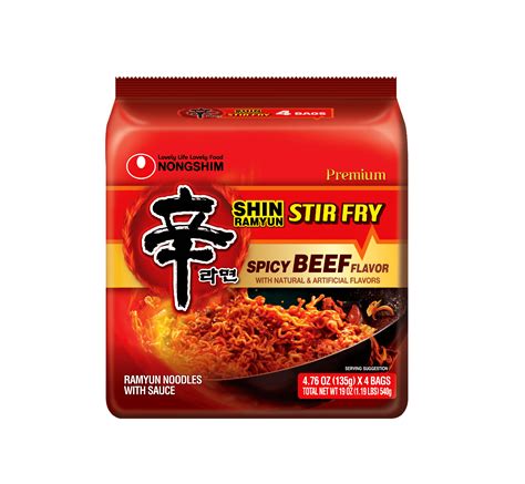 Nongshim Shin Stir Fry Spicy Beef Ramen Noodle 465oz 4ct
